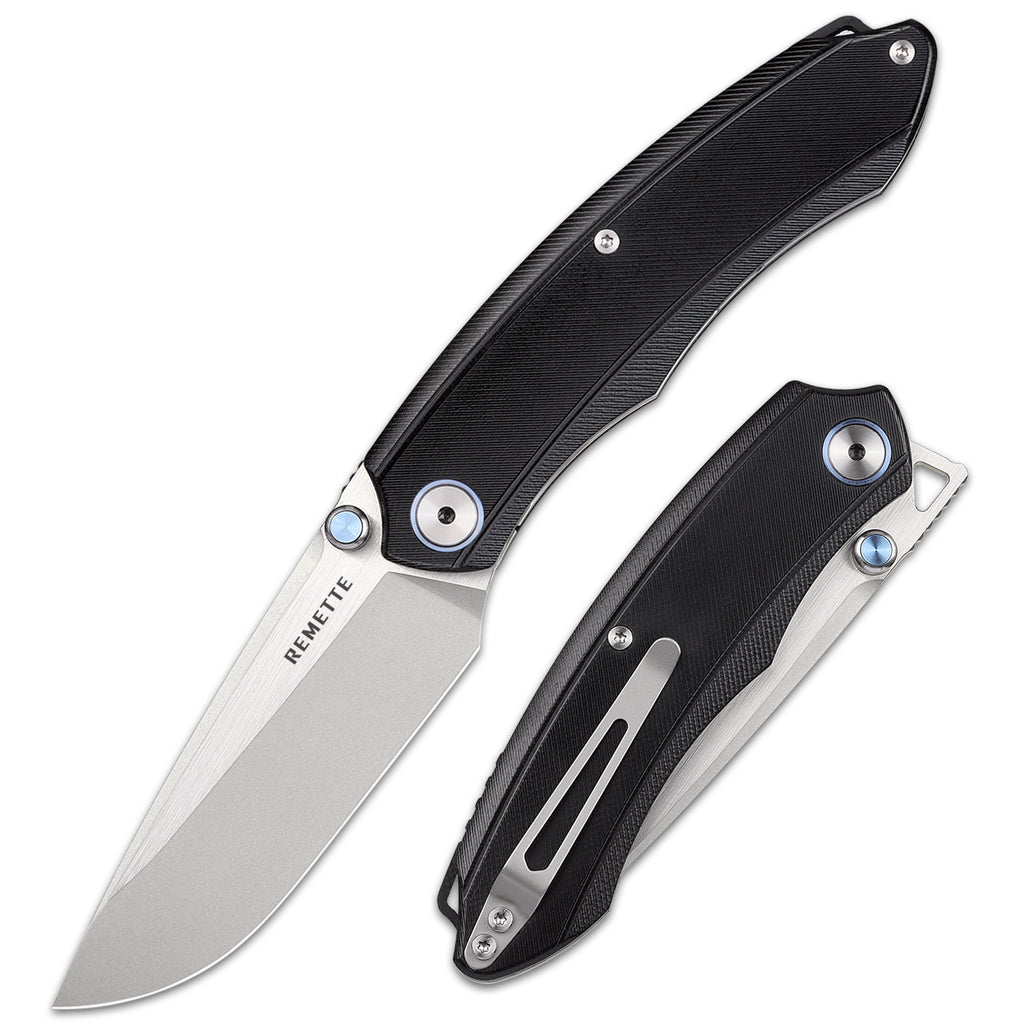 REMETTE Folding Pocket Knife Black G10 Handle 14C28N Blade Camping Hik ...