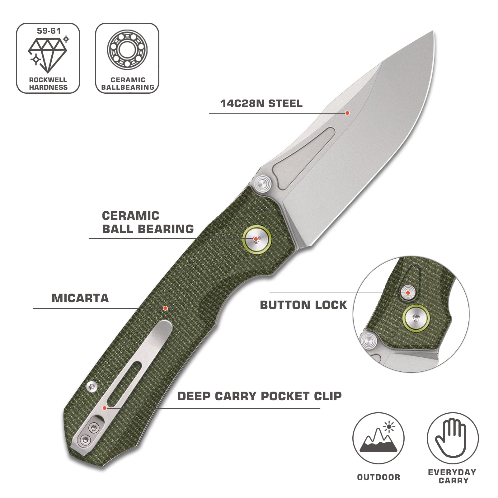 REMETTE Button Lock EDC Knife Folding Pocket Outdoor Survival EDC Knif ...