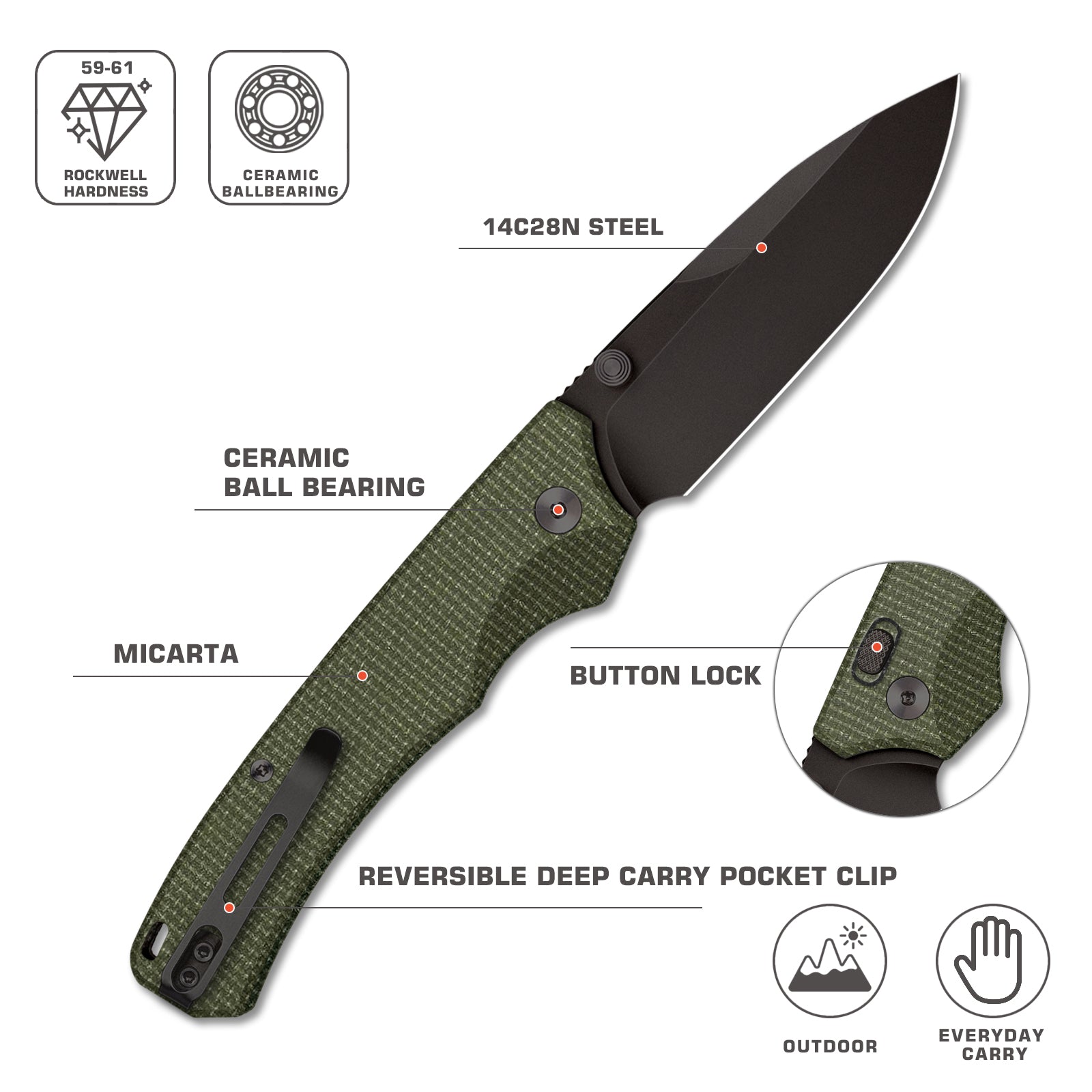 REMETTE Micarta Folding Pocket Knife Plating Titanium Black Blade Best ...