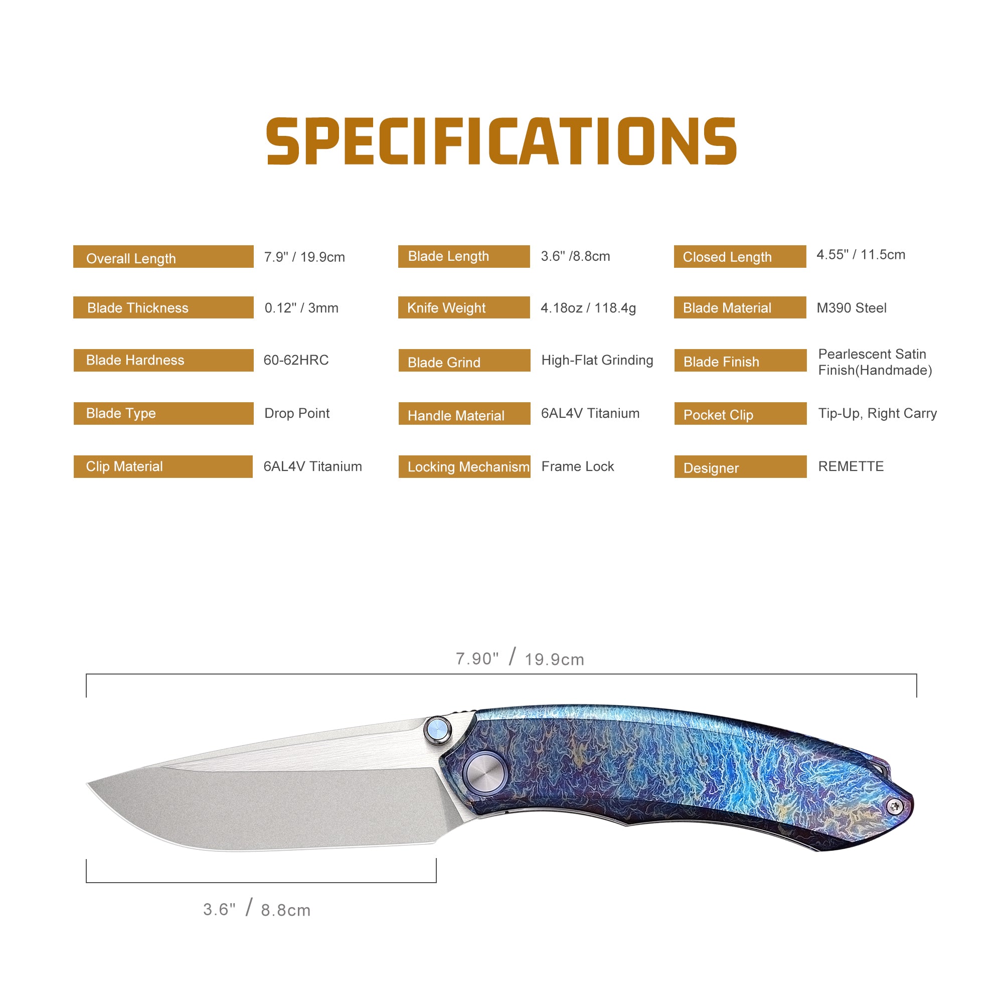 REMETTE Wild Species High-end M390 Pocket Folding EDC Knife Beautifull ...